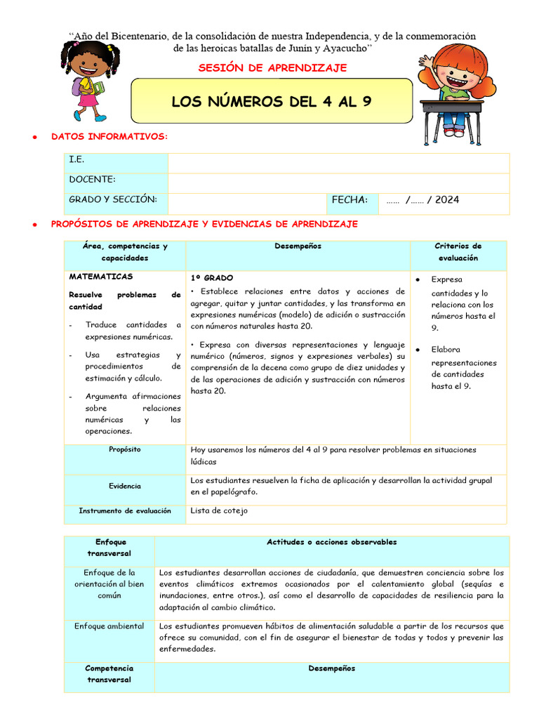 Sesion D4 Mat Los Numeros Del 4 Al 9 Maestras de Primaria Del Peru ...