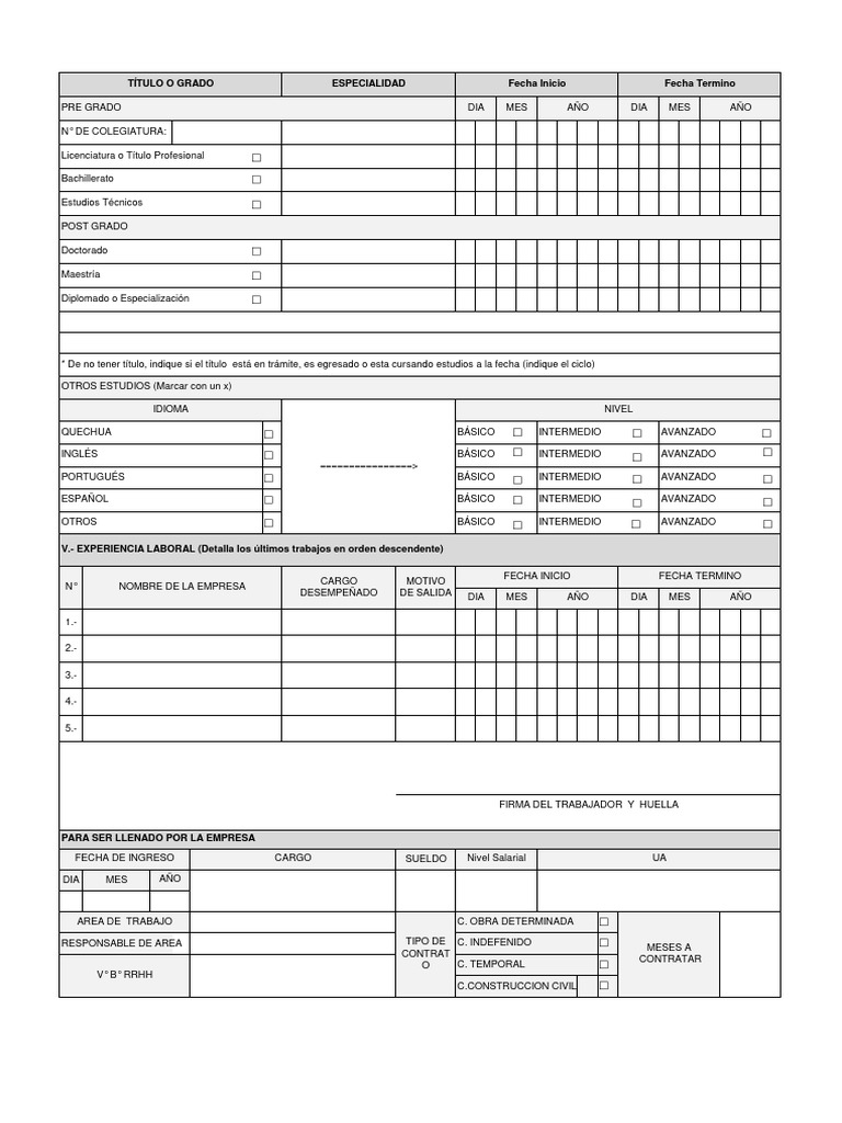 Formato #2 - Ficha Unica para Ingreso de Personal Nuevo | PDF