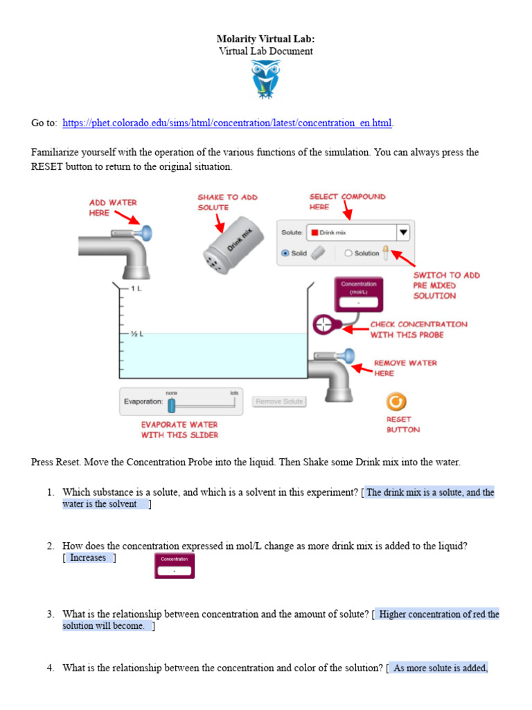 Copy of Molarity Virtual Lab | PDF | Concentration | Molar Concentration