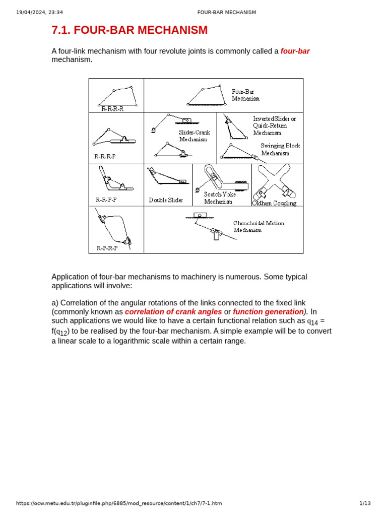 Four-Bar Mechanism | PDF | Kinematics | Force