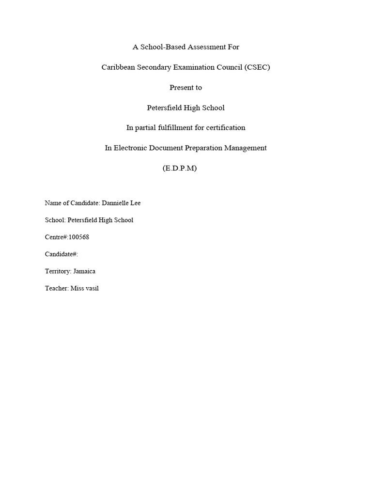 CSEC E.D.P.M. Assessment for Petersfield High | PDF | Employment | Expense