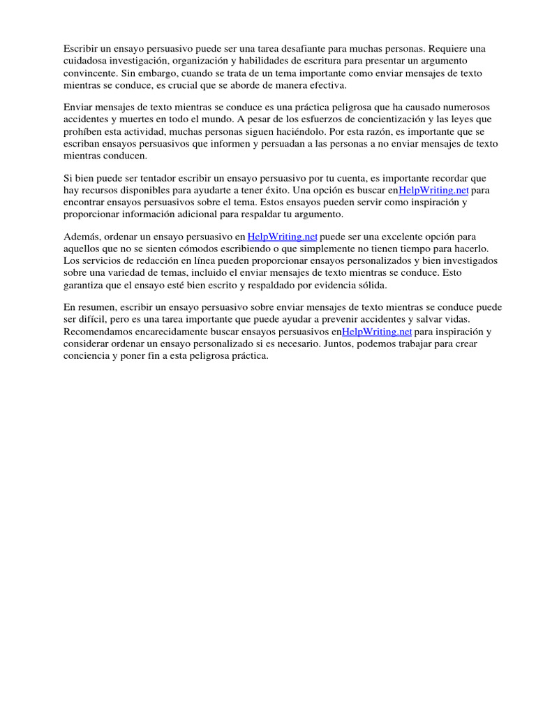 Ensayo Persuasivo Sobre Enviar Mensajes de Texto Mientras Se Conduce ...