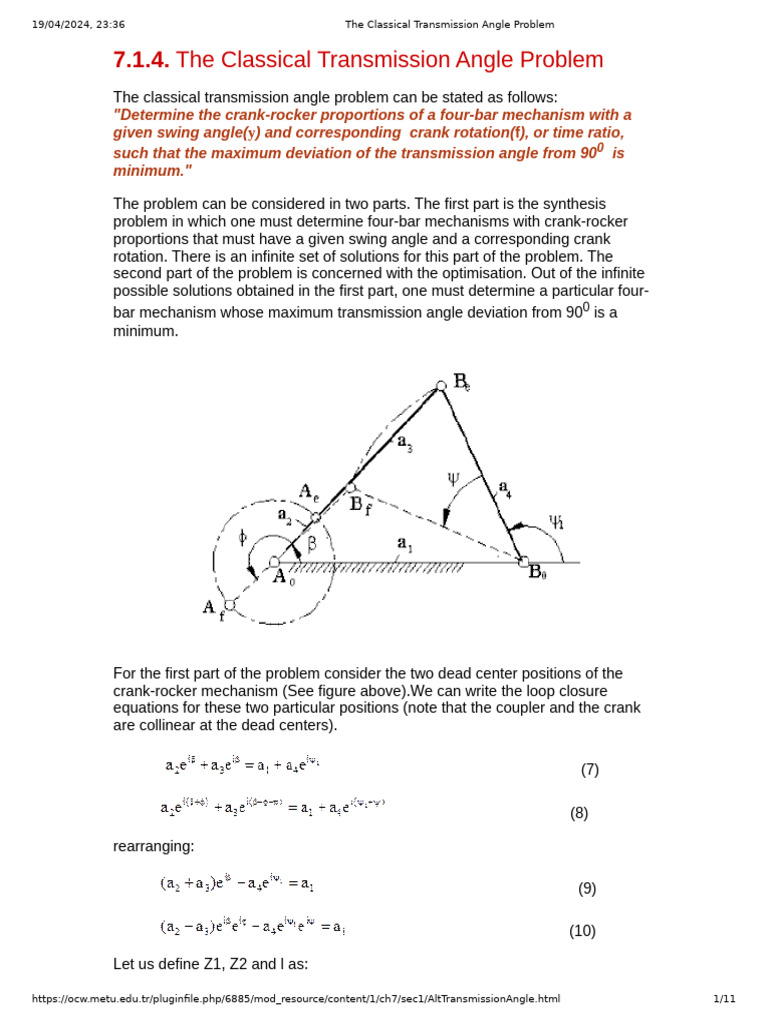 Optimizing Transmission Angles in Four-Bar Mechanisms | PDF ...