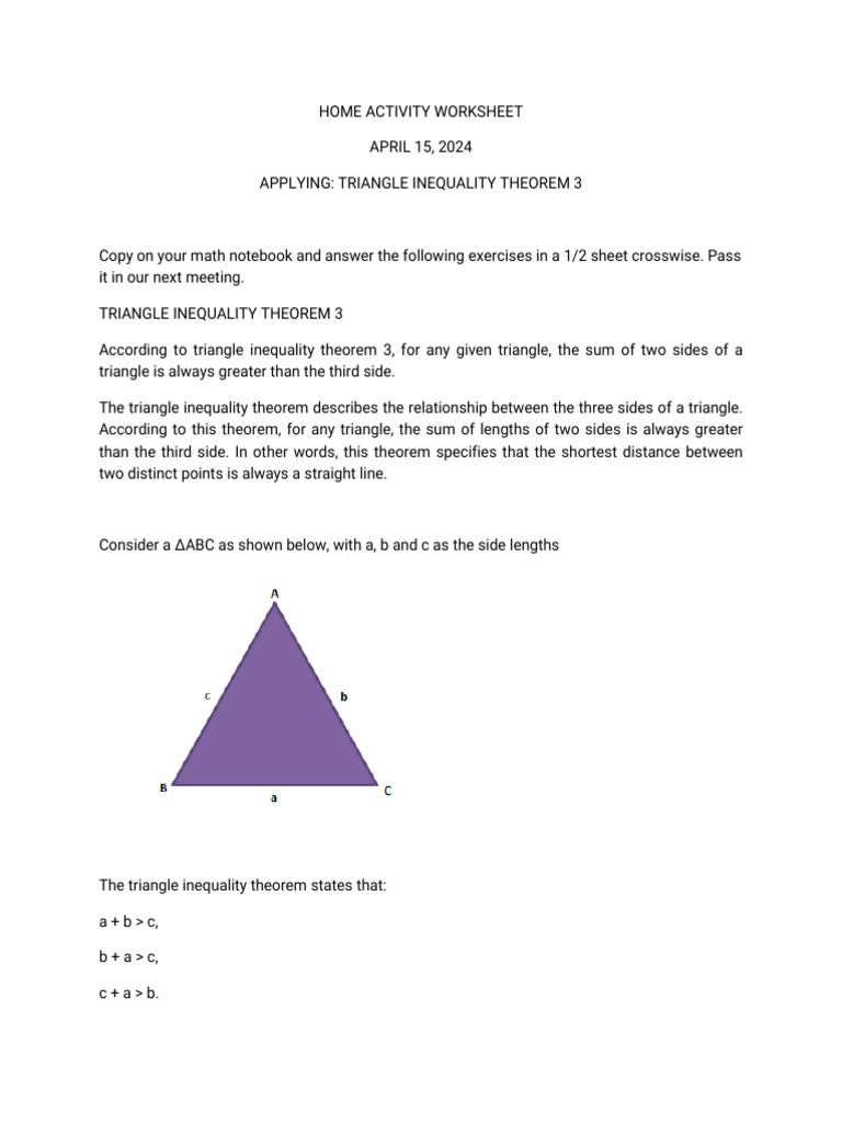 Grade 8 Math Subject Home Activity April 16 2024 | PDF | Triangle | Theorem