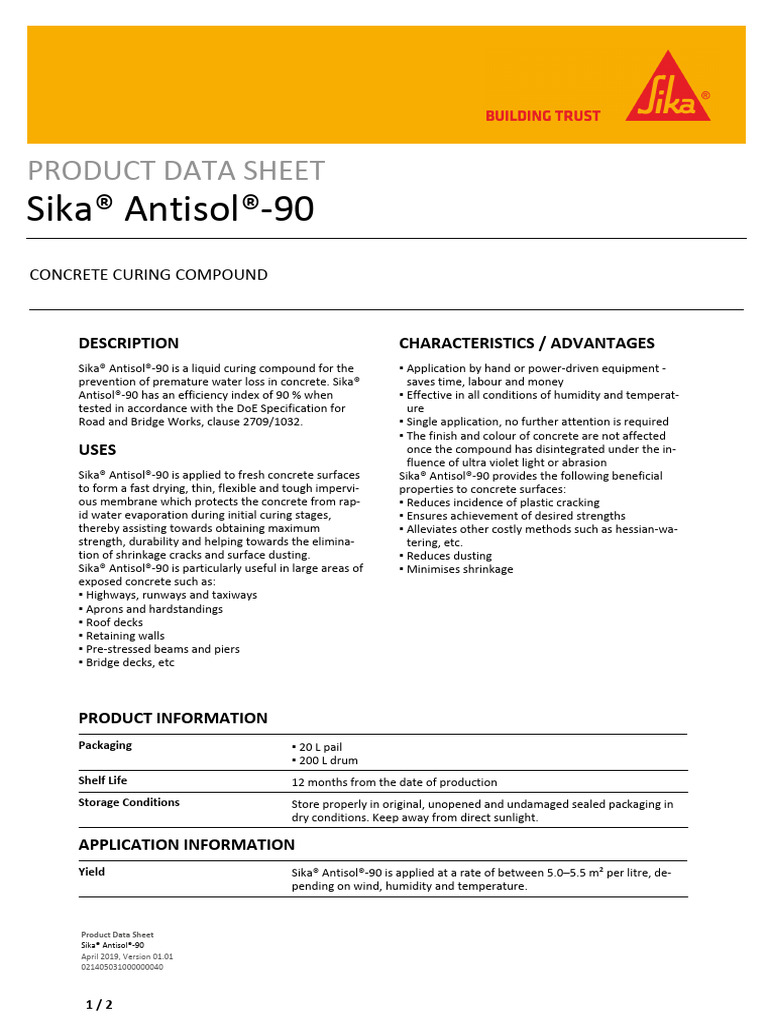 Sika Antisol-90-Product Data Sheet | Download Free PDF | Concrete | Materials