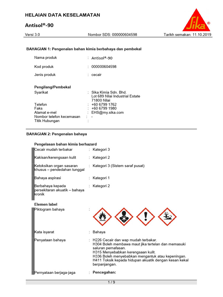 Sika Antisol-90-Safety Data Sheet (BM) | PDF