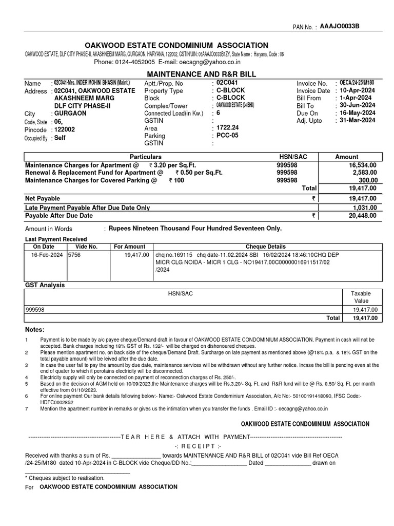 Maintenance and R & R Funds Bill | PDF | Payments | Cheque