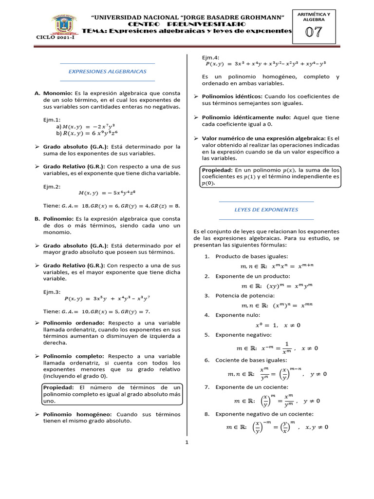 PRÁCT. 07 - ARITMÉTICA Y ÁLGEBRA | PDF | Objetos matemáticos | Análisis numérico
