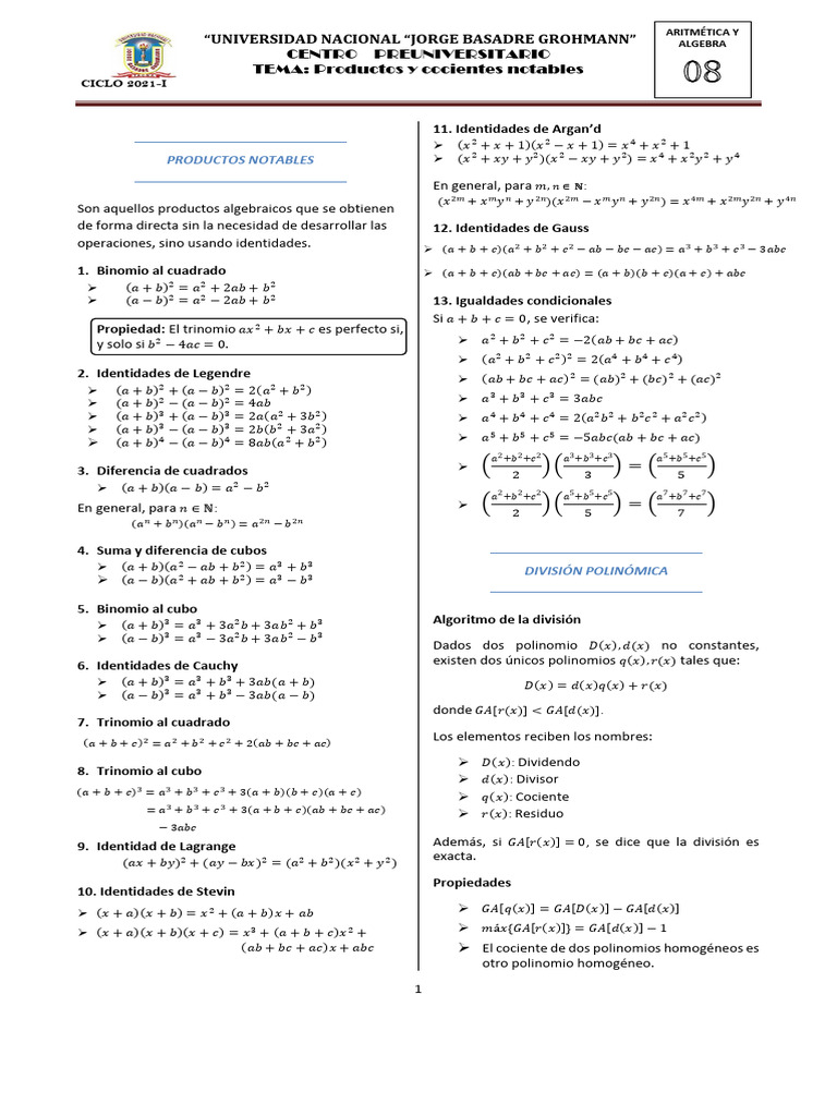 Pract. 08 - Aritmética y Álgebra | PDF | Aritmética | Teoría de los números