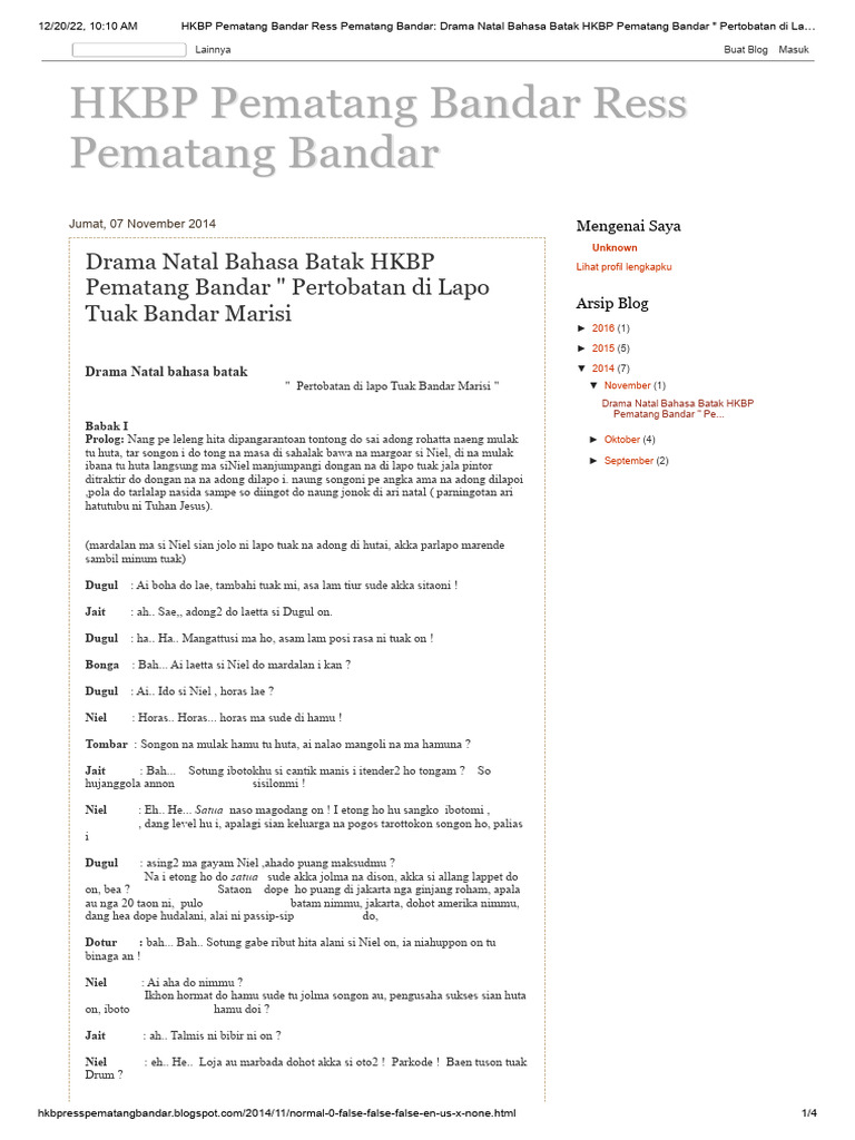 Drama Natal Batak: Pertobatan di Lapo | PDF