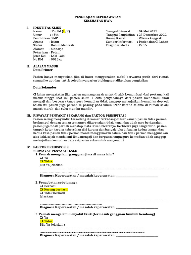 Pengkajian Keperawatan Jiwa & Api | PDF | Pengembangan Diri