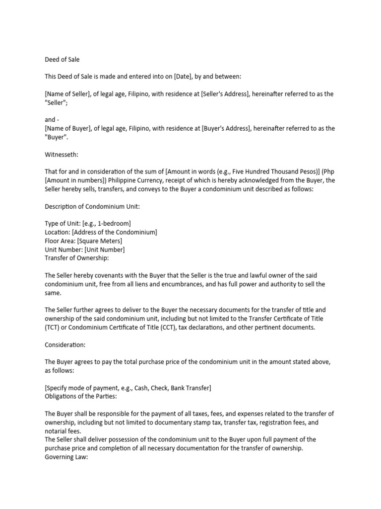 Deed of Sale condo 1 | PDF | Condominium | Title (Property)