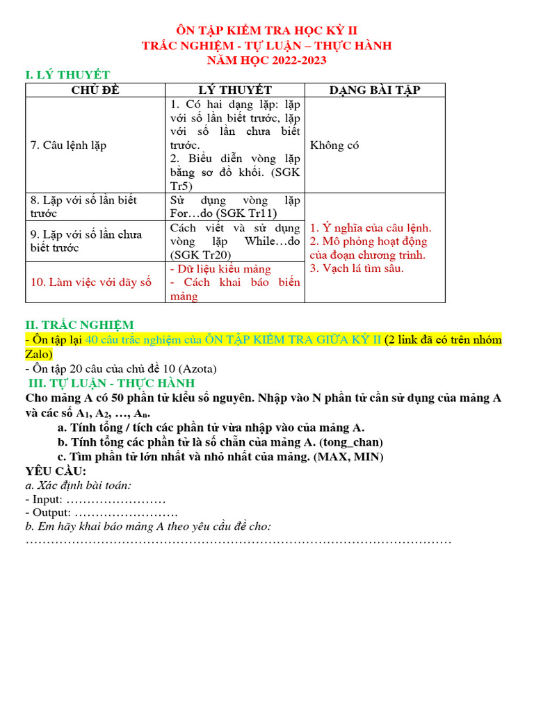 Tin 8 - On Tap Cuoi Ky Ii | PDF