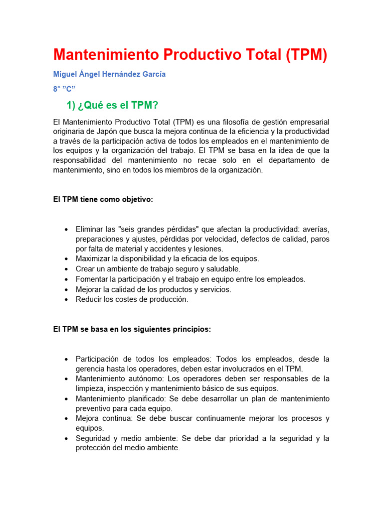 TPM. Mantenimiento Productivo Total | PDF | Calidad (comercial) | Economias
