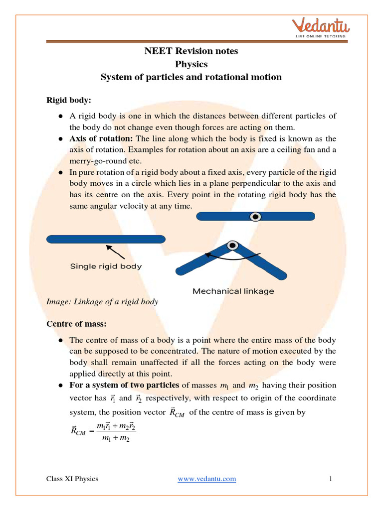 Revision Notes On System of Particles and Rotational Motion For NEET ...
