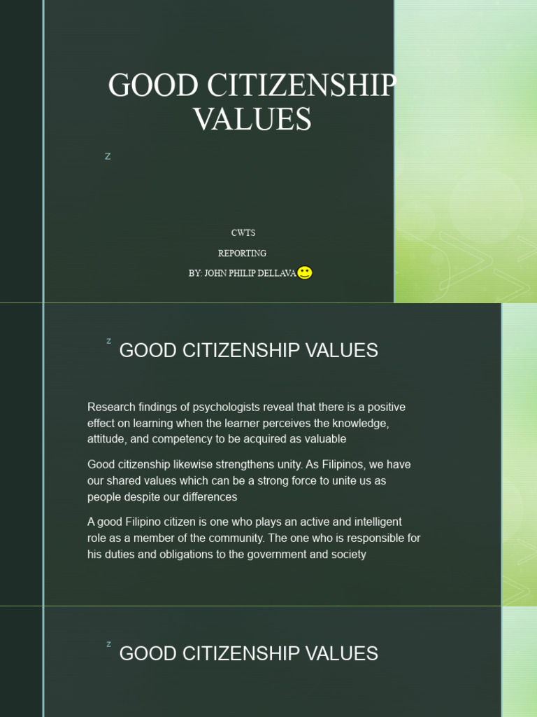 Good Citizenship Values CWTS Reporting | PDF | Family | Love