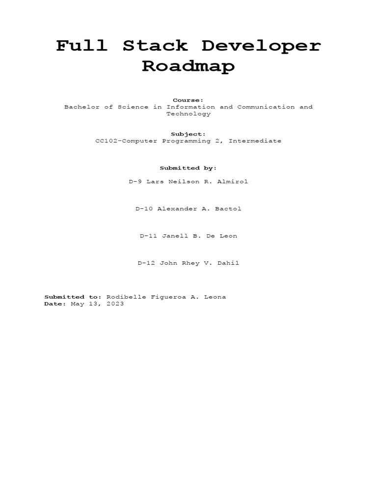 Full Stack Developer Roadmap and Study Schedule Calculator | PDF | Software Engineering | Computing