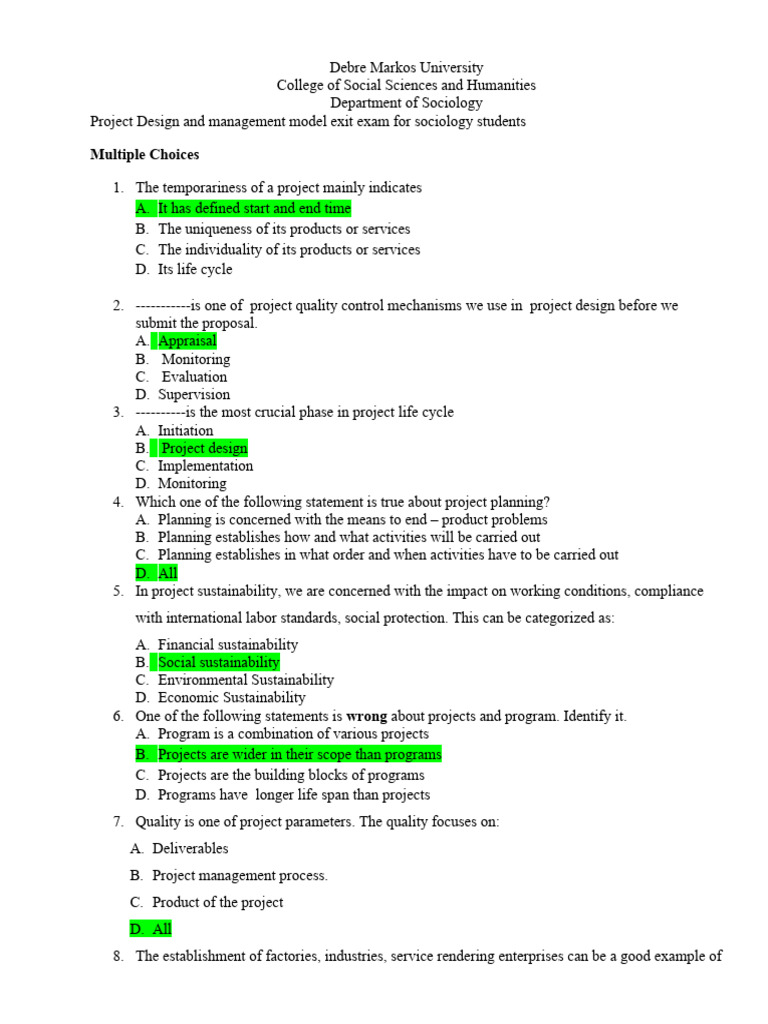 Exit Exam Model | PDF | Evaluation | Project Management