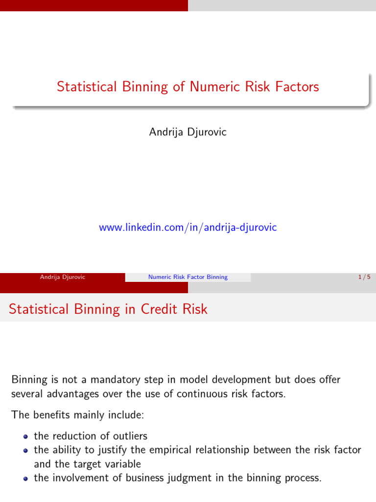 Statistical Binning of Numeric Risk Factors 1710612709 | PDF | Risk | Regression Analysis