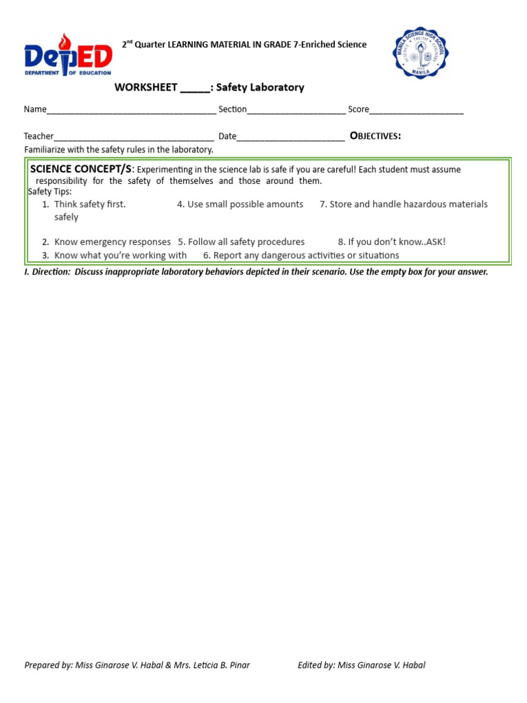 Joaquinlorenzo Gepte WS - Safety Laboratory | PDF | Laboratories | Safety