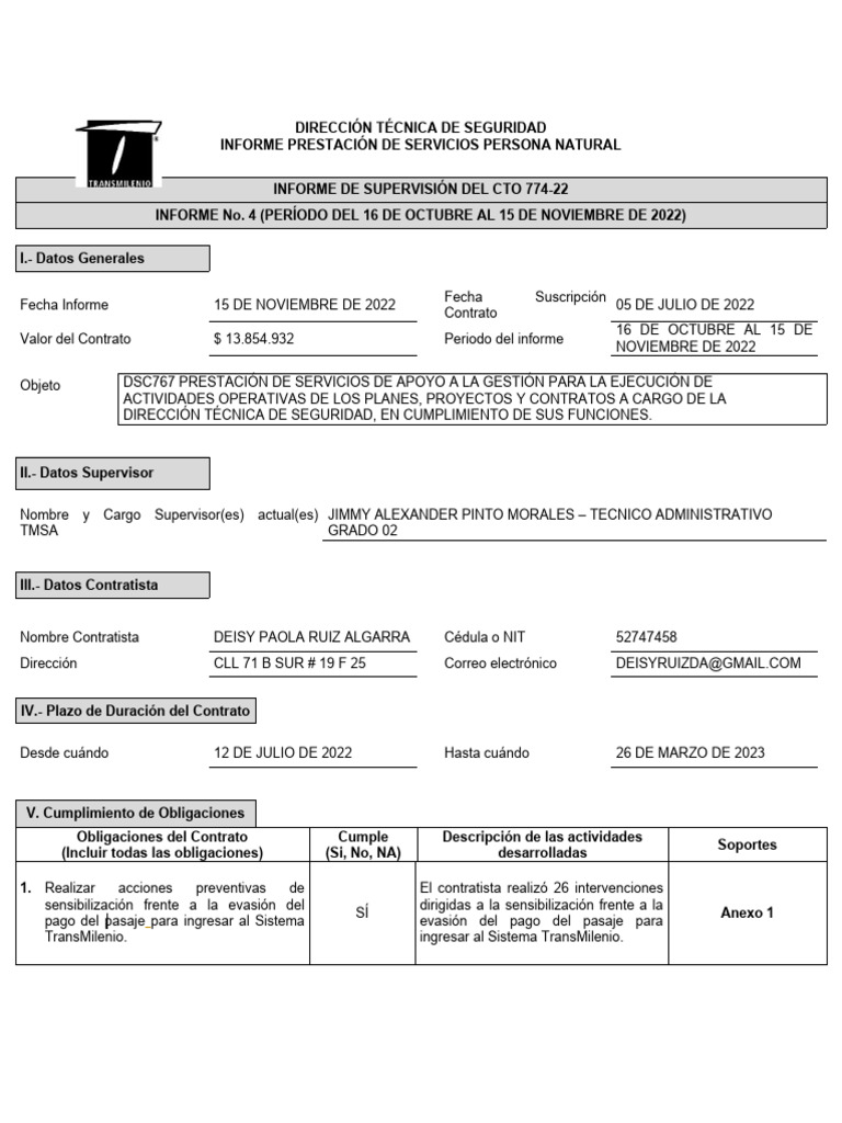 Formato Informe de Supervision | PDF