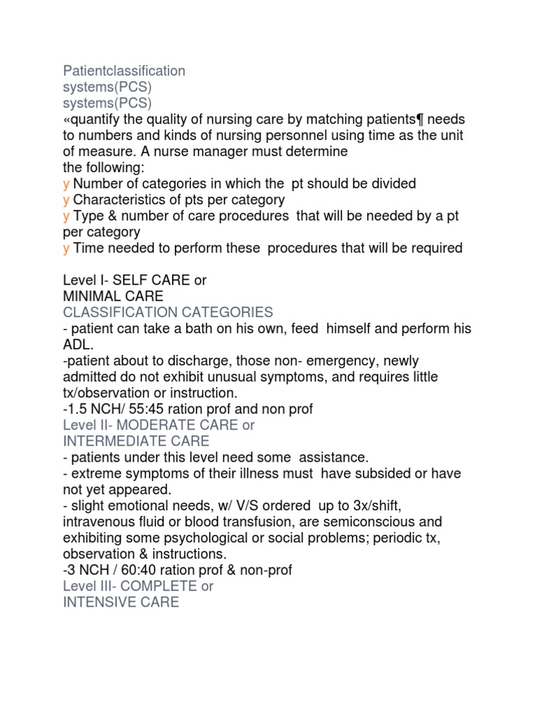Patient Classification System in Nursing | PDF | Self-Improvement ...