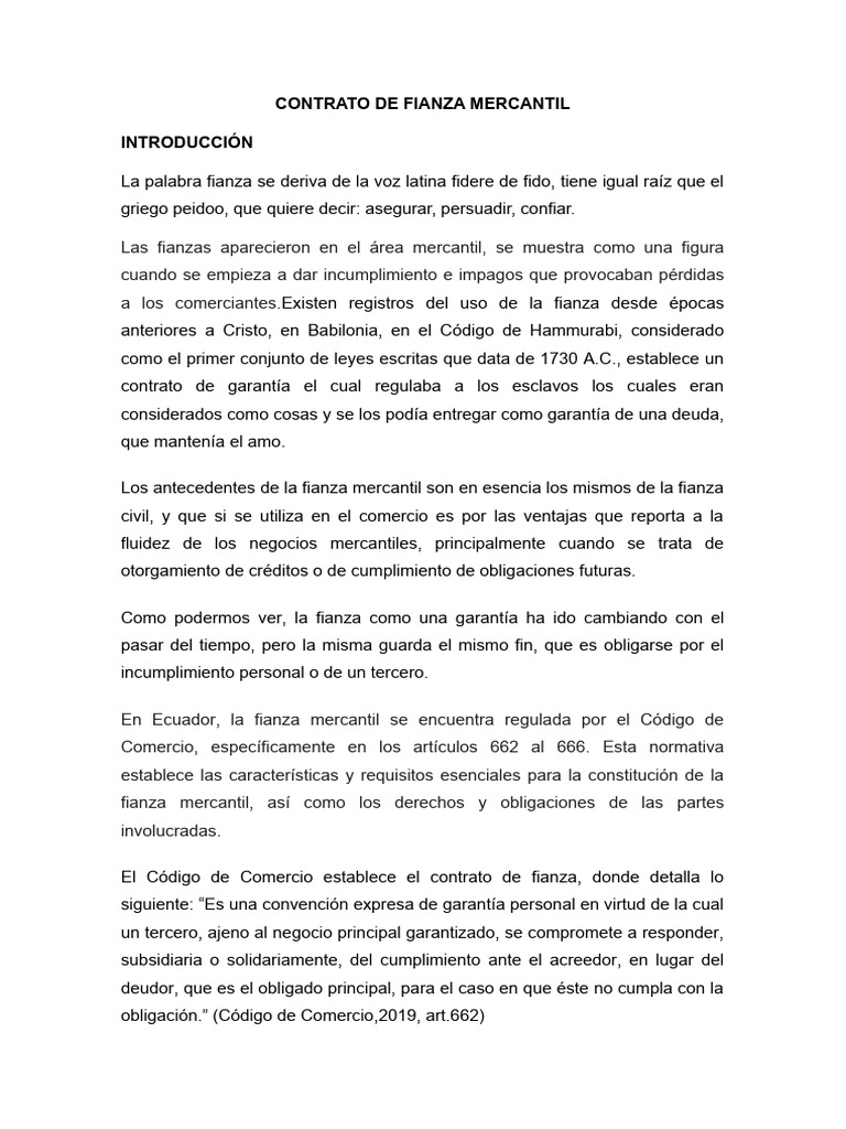 Fianza Mercantil: Concepto y Ejemplos | PDF | Garantía | Consentimiento