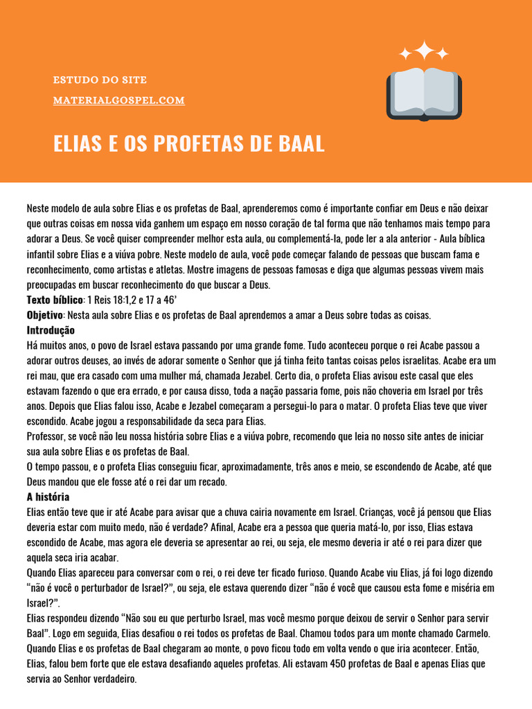Elias e Os Profetas de Baal | PDF | Elias
