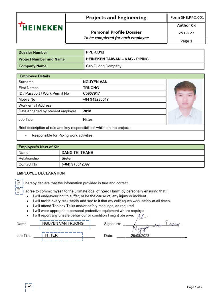 CD12-NGUYEN VAN TRUONG - Personal Profile Dossier | PDF | Safety | Workplace