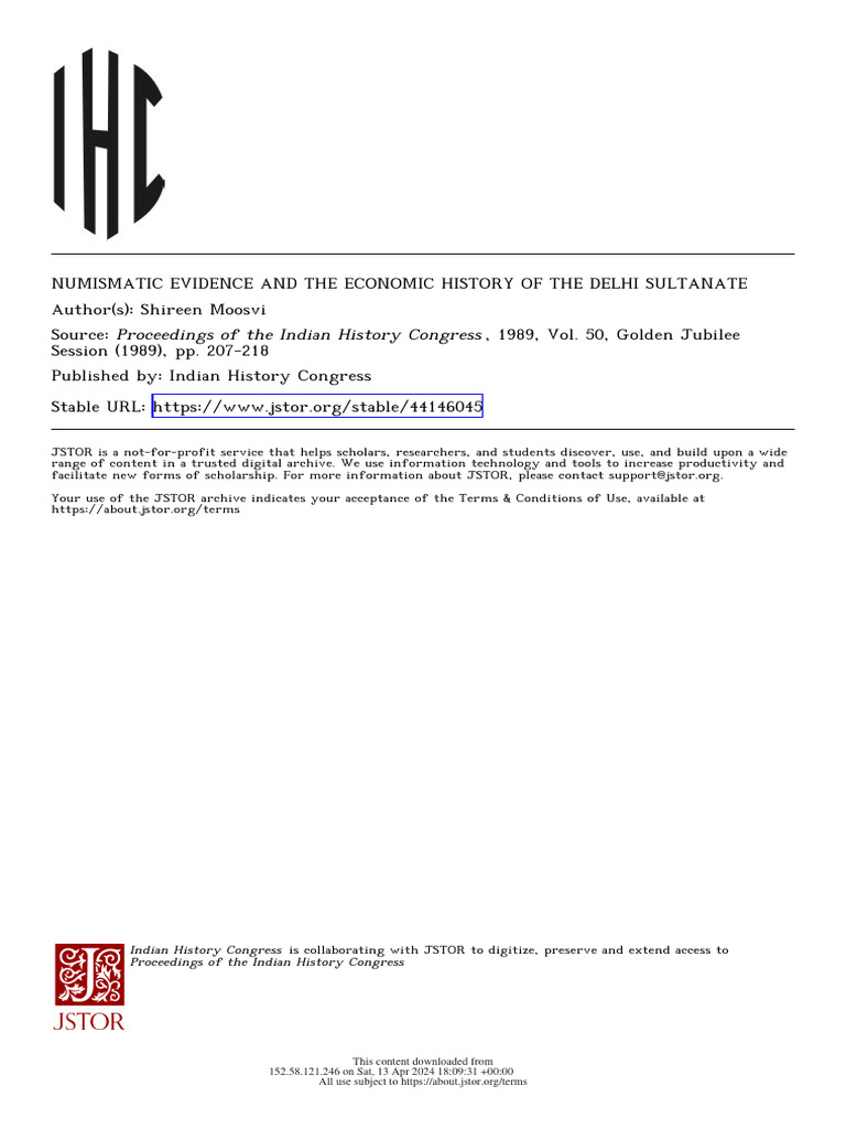 Moosvi NUMISMATICEVIDENCEECONOMIC 1989 | PDF | Coins | Currency