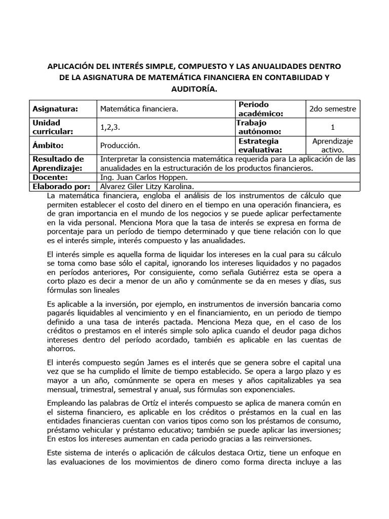 Avance Ensayo Matematica | PDF | Interés | Bancos