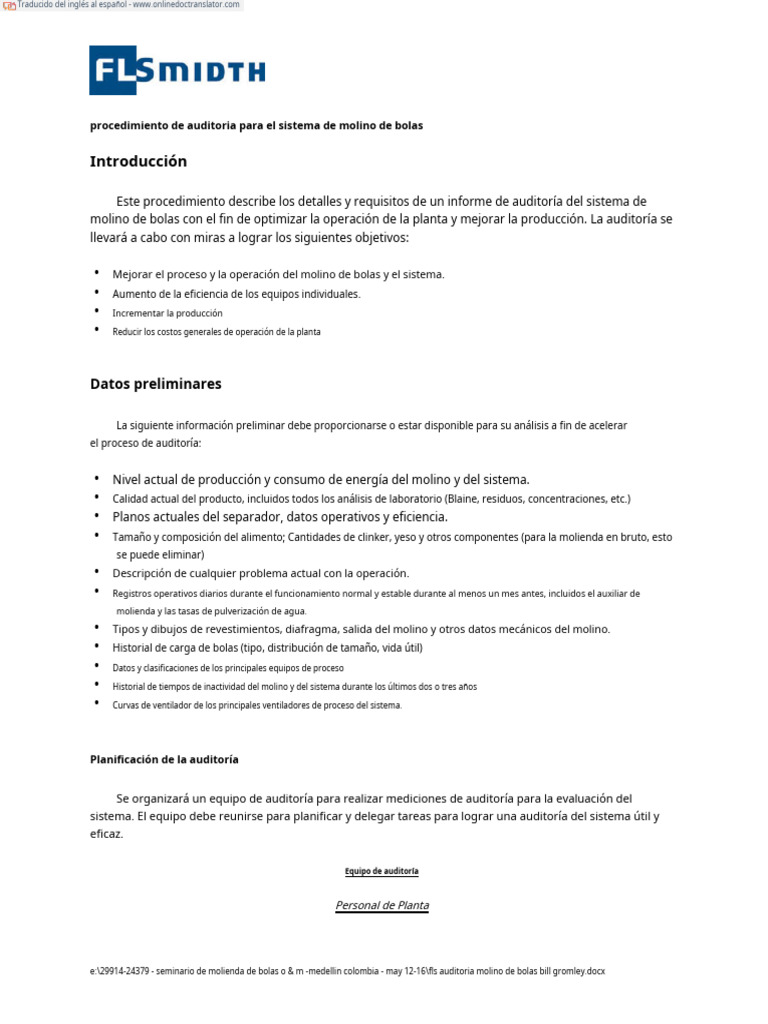 FLS Ball mill Audit.en.es | PDF | Auditoría | Laboratorios