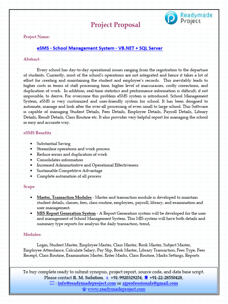 sms_sql_project_proposal | PDF | Databases | Software sms_sql_project_proposal | PDF | Databases | Software