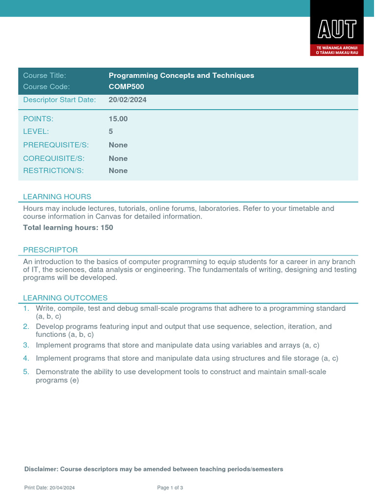 COMP500 | PDF | Computer Programming | Computer Program