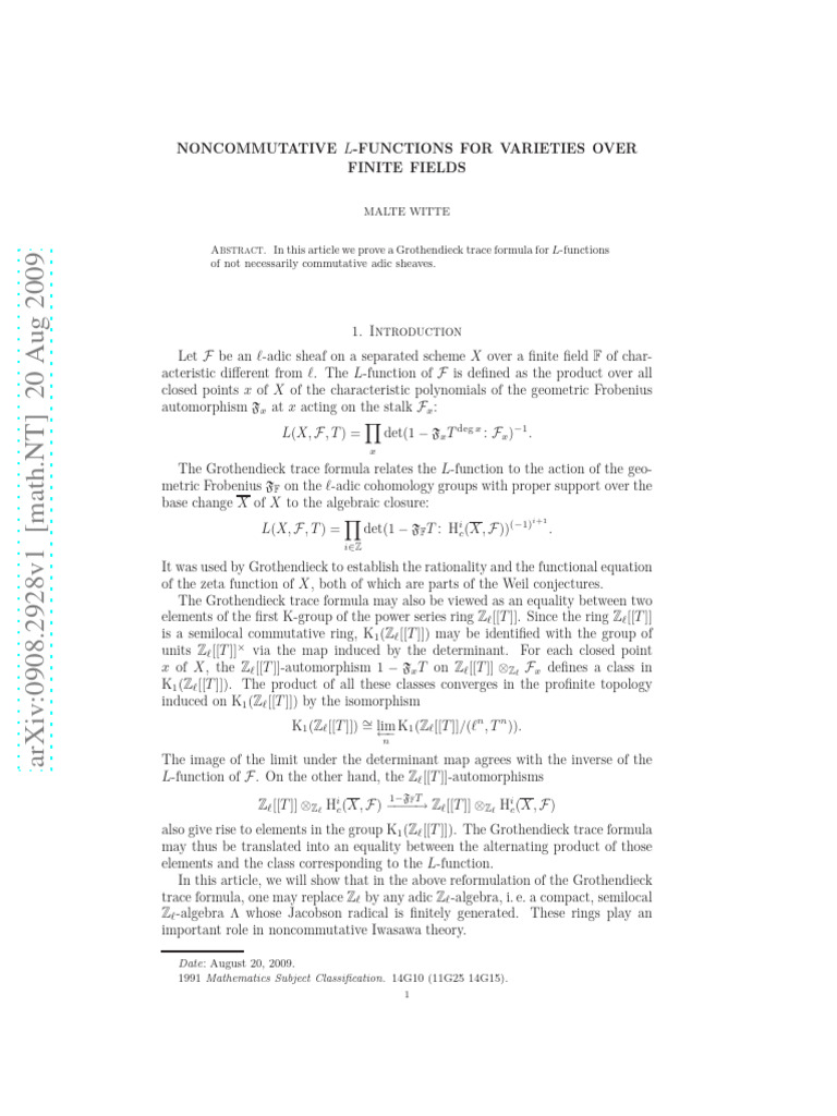 L Functions Over Finite Fields | PDF | Ring (Mathematics) | Field (Mathematics)