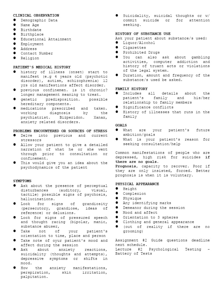 CLINICAL-OBSERVATION | PDF | Mental Disorder | Psychosis