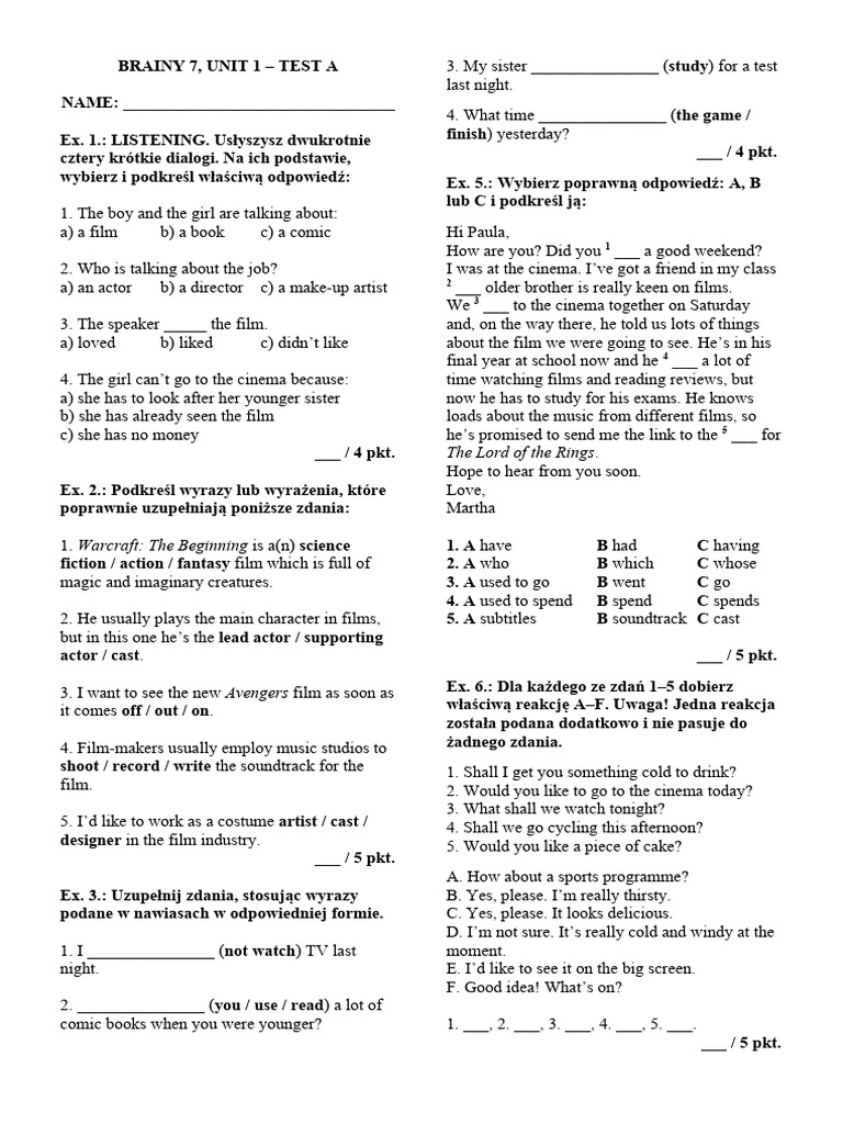 Brainy 7, Unit 1 AB | PDF