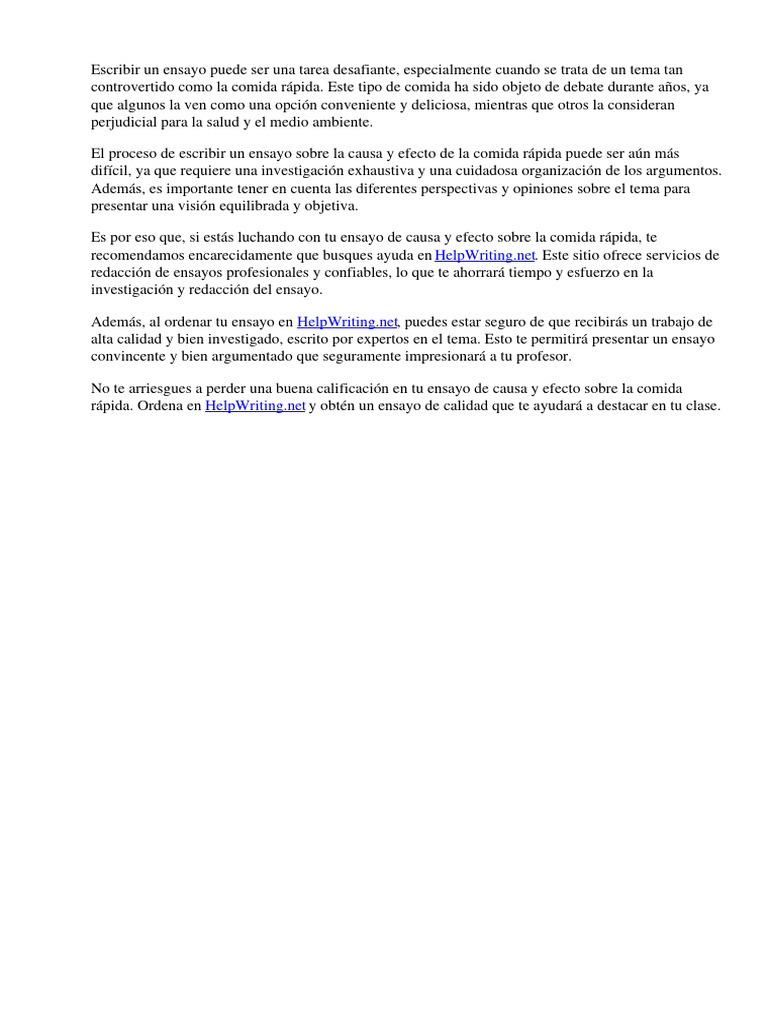 Ensayo de Causa y Efecto Sobre La Comida Rápida | PDF