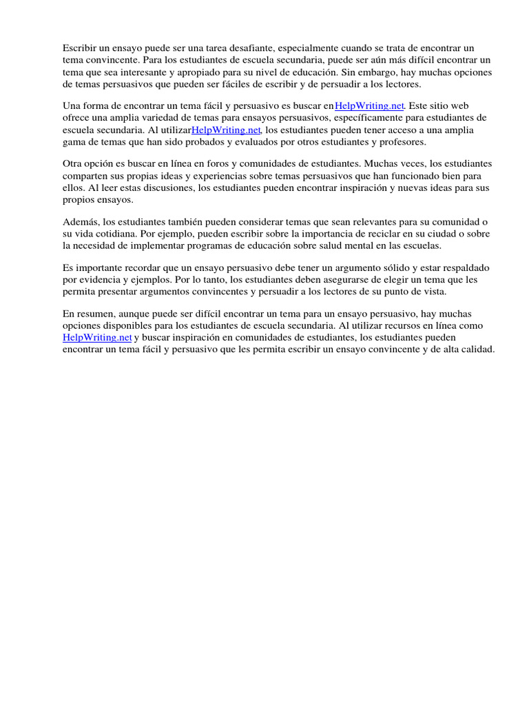 Fácil Temas Persuasivos para Ensayos de Escuela Secundaria | PDF ...