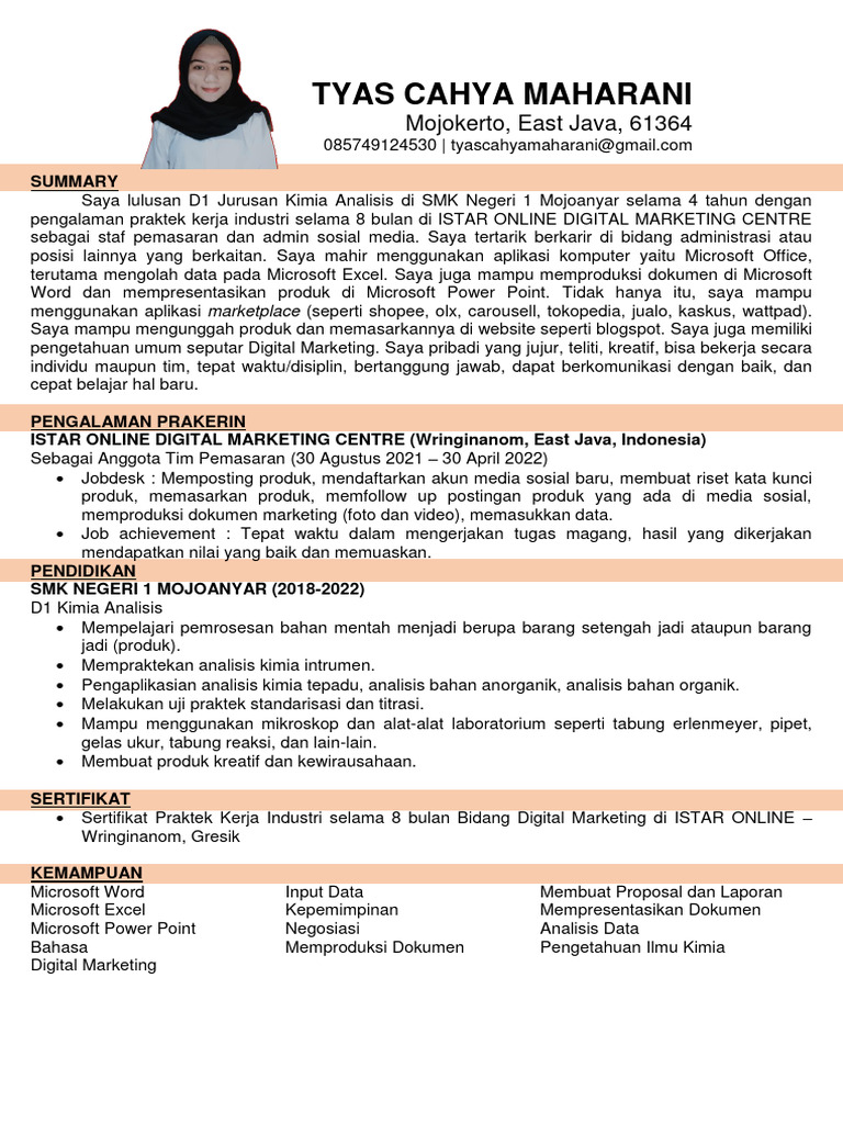 CV - Tyas Cahya Maharani | PDF