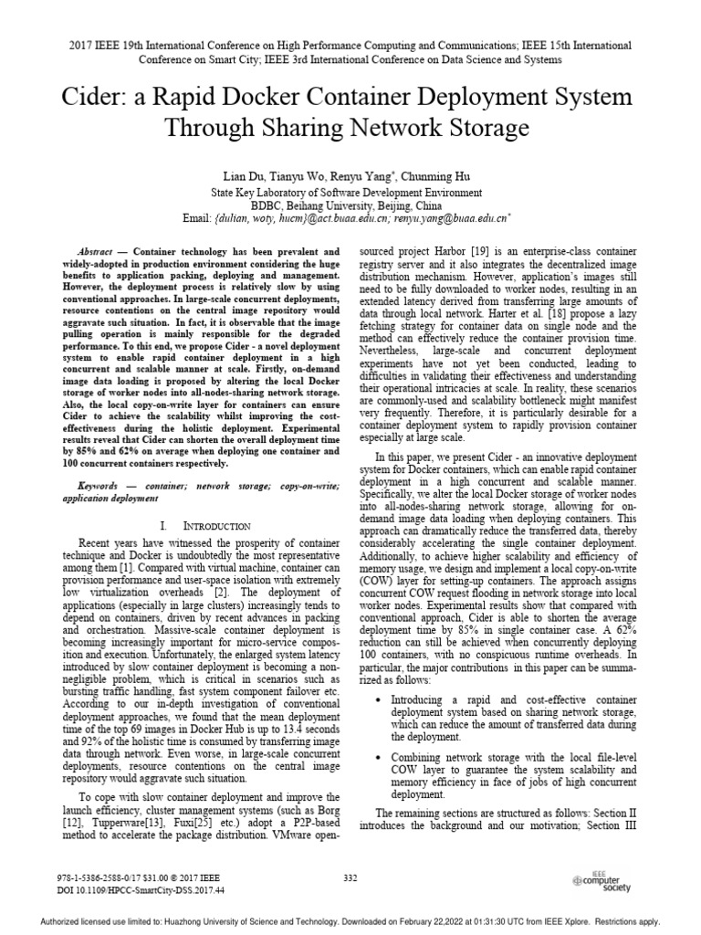 Cider A Rapid Docker Container Deployment System Through Sharing ...