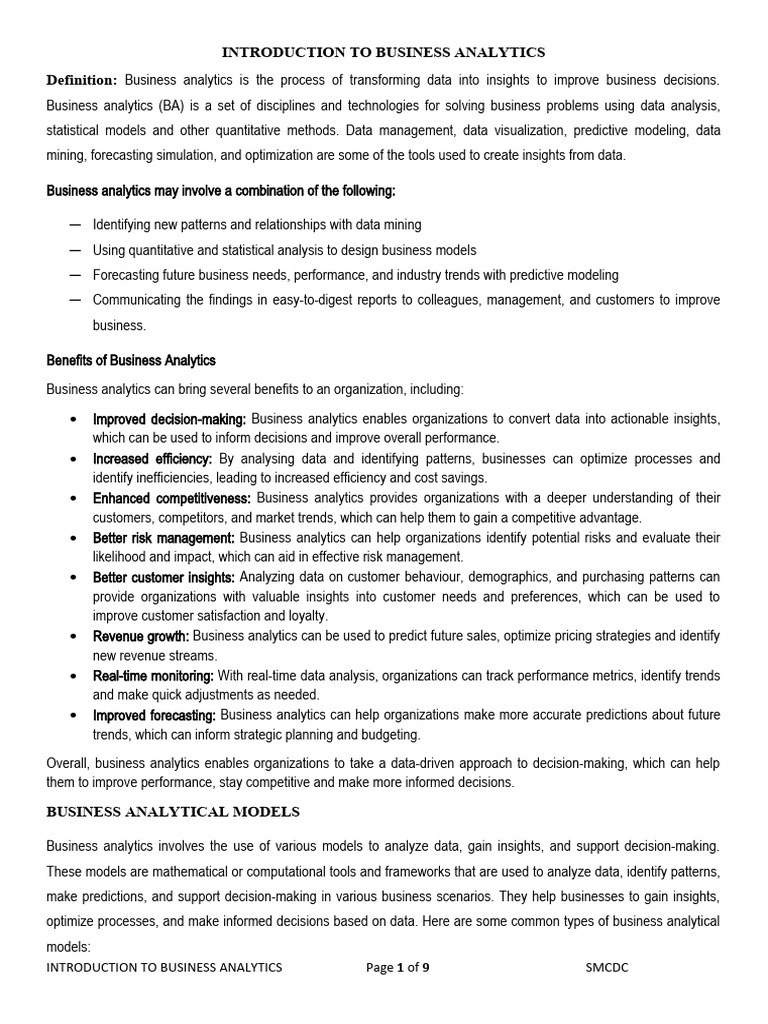 Introduction To Business Analytics | PDF | Analytics | Predictive Analytics