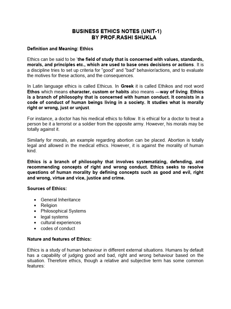Business Ethics Notes Bba First Year | PDF | Business Ethics | Morality