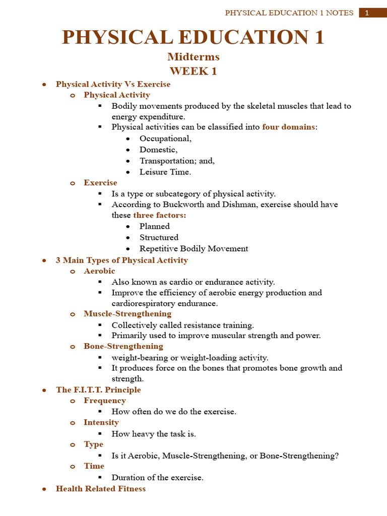 Physical Education 1: Midterms Week 1 | PDF | Stress (Biology) | Strength Training