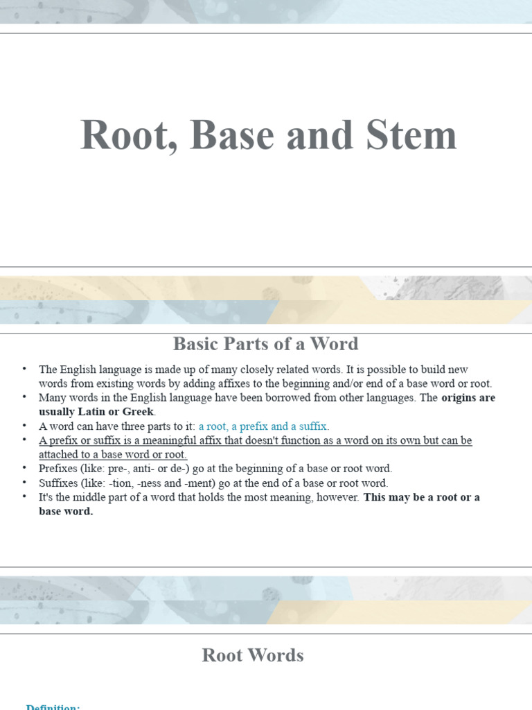 Roots, Bases and Stems | PDF | Linguistic Typology | Lexical Semantics