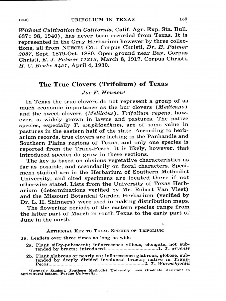 The True Clovers (Trifolium) of Texas | PDF | Clover | Plant Morphology