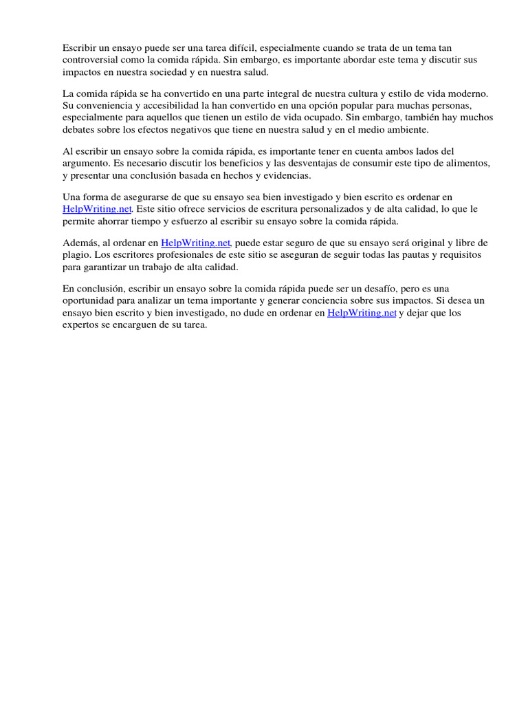 Conclusión Del Ensayo Sobre La Comida Rápida | PDF | Ensayos | Comida ...