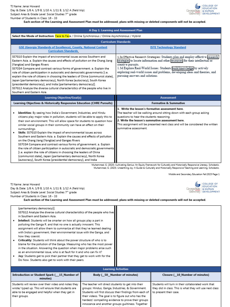 mse learning and assessment plan template 2324 semester 2 week 2 3 | PDF | Differentiated ...