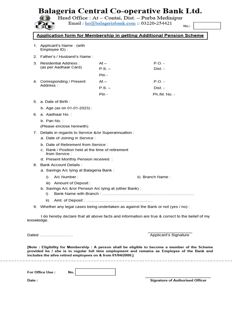 Application Form For Additional Pension Scheme | PDF