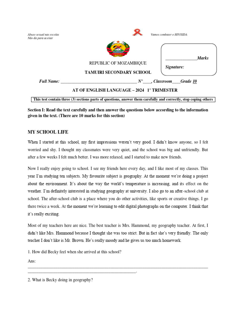 At of English Language - 2024 1° Trimester | PDF